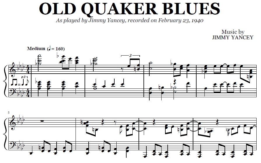 Old Quaker Blues - Jimmy Yancey (Sheet Music) | PDF Transcription