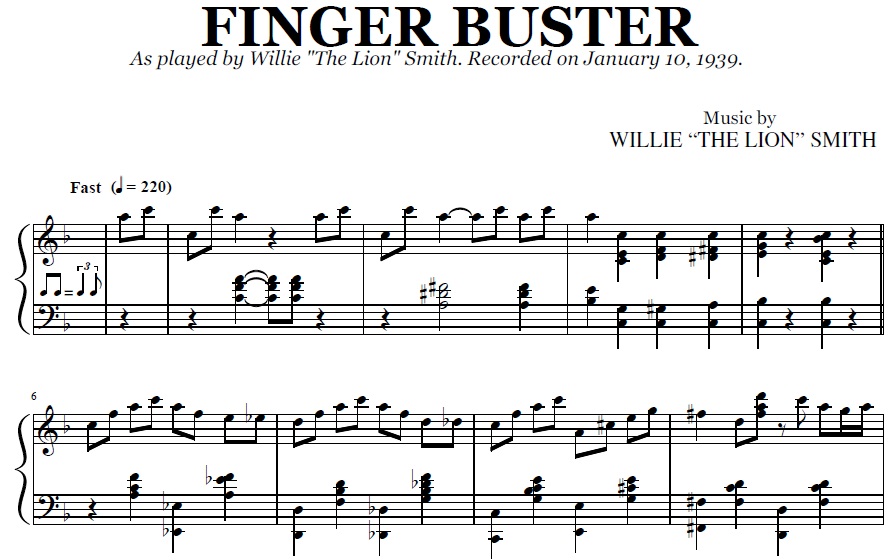 Finger Buster - Willie "The Lion" Smith (Sheet Music) | PDF Transcription